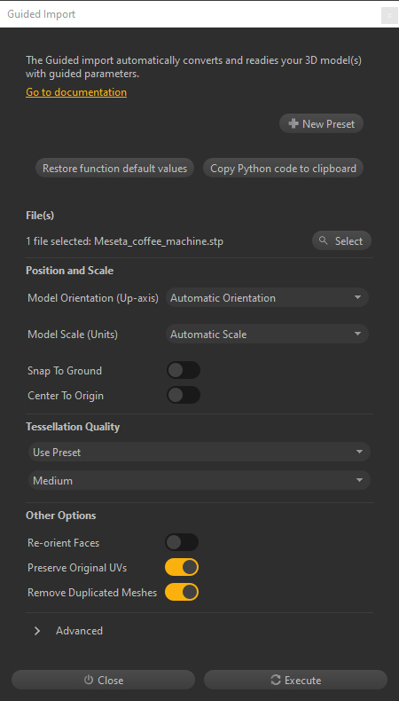 Guided Import Parameters